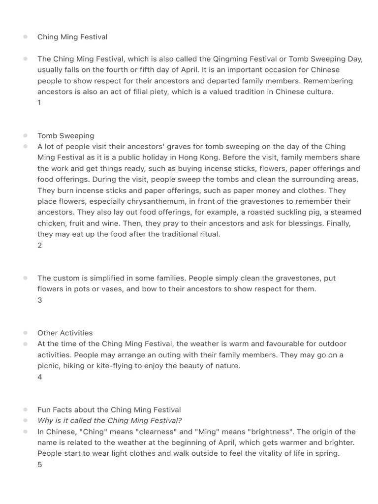 Ching Ming Festival | PDF | Traditions