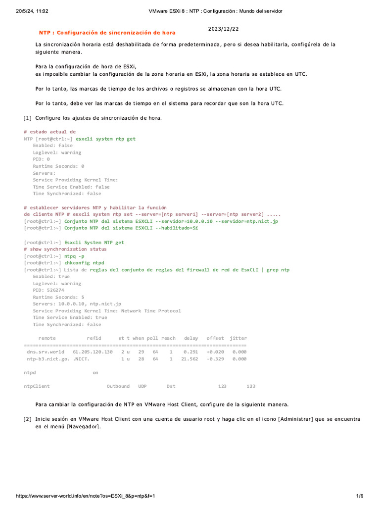 Vmware Esxi 8 Ntp Configuración Mundo Del Servidor Pdf Computers 5325