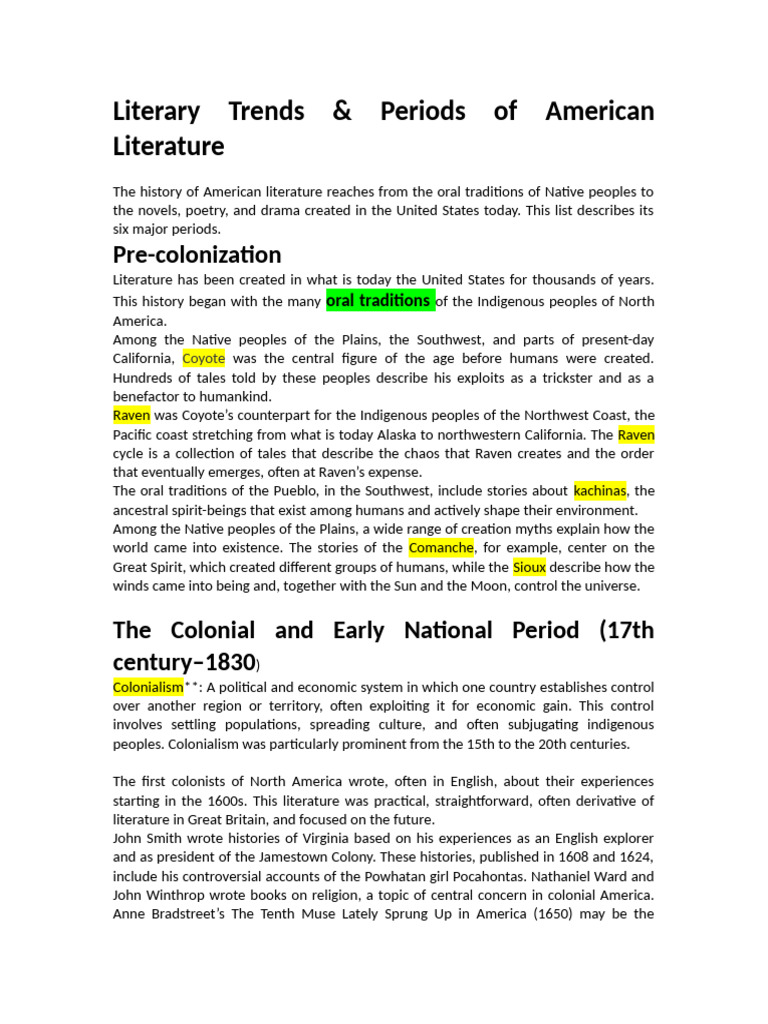 American Literary Trend | PDF | Romanticism | Transcendentalism