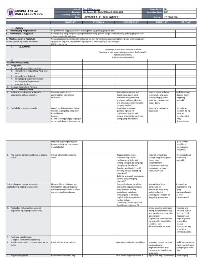DLL - Esp 3 - Q2 - W2 | PDF