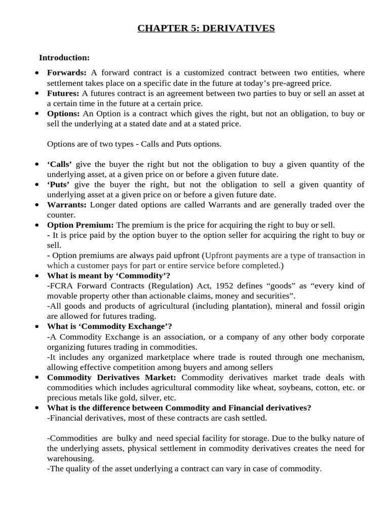 UNIT 5-DERIVATIVES | PDF | Derivative (Finance) | Option (Finance)