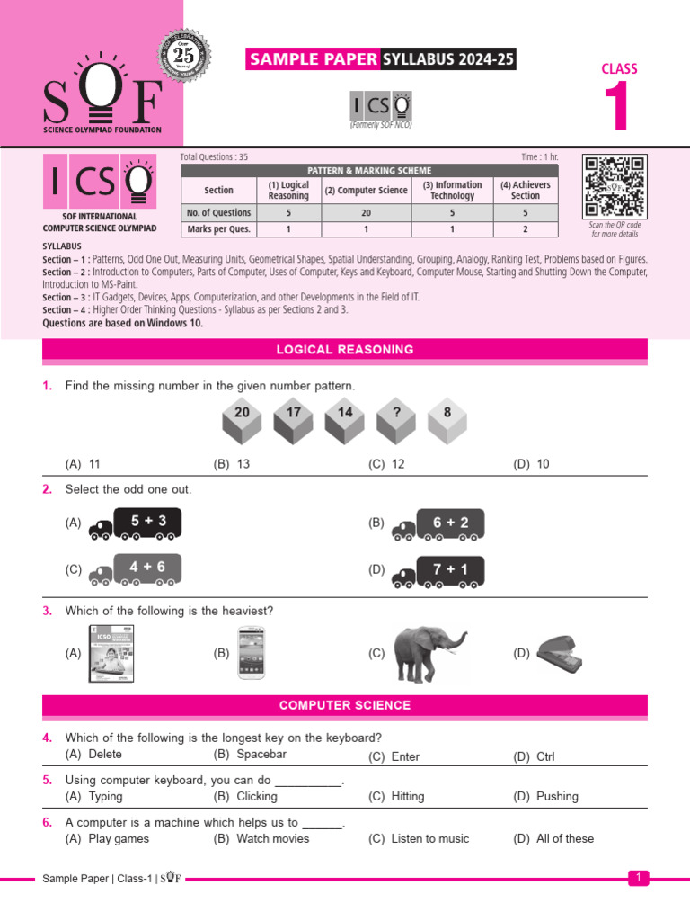 Icso Sample Paper Class-11 | PDF | Computer Keyboard | Watch