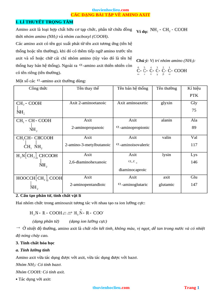 Cac Dang Bai Tap Ve AMINO AXIT | PDF