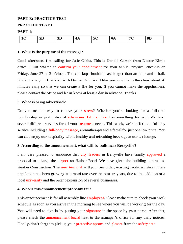 74 Answer Key - Test 1, Part 1 | PDF