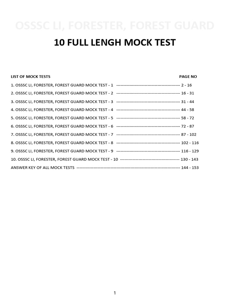 10 Full Length Mock Test Ebook For Li, Forester & Forest Guard Removed ...
