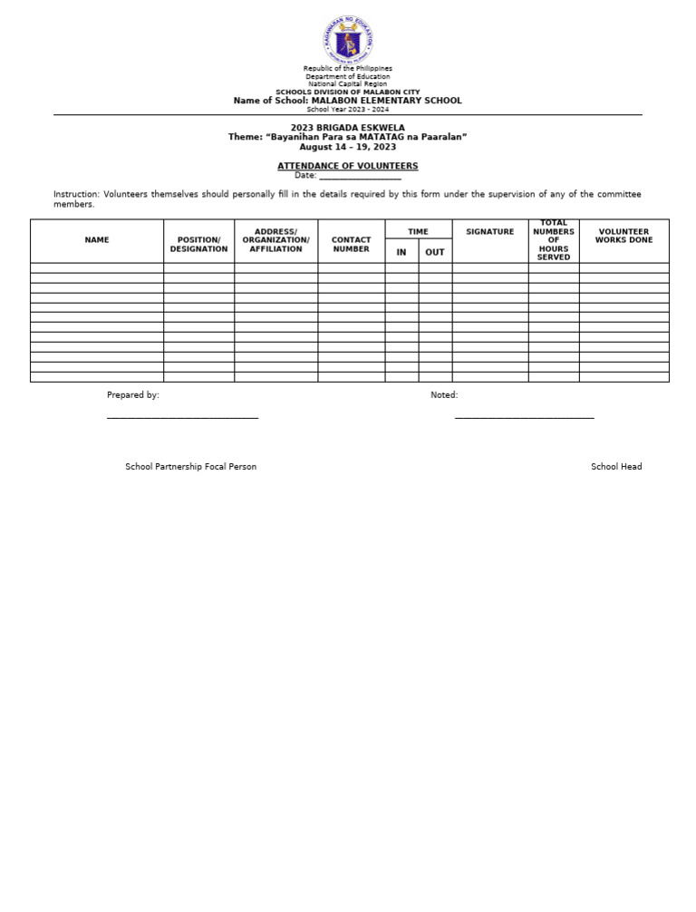 Attendance of Volunteers BE2023 | PDF