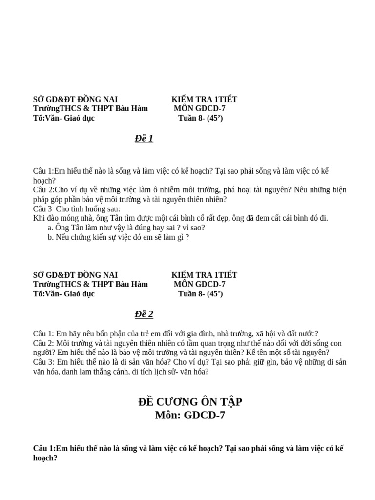 De Cuong On Tap GDCD 7 HK2 Cuc de | PDF