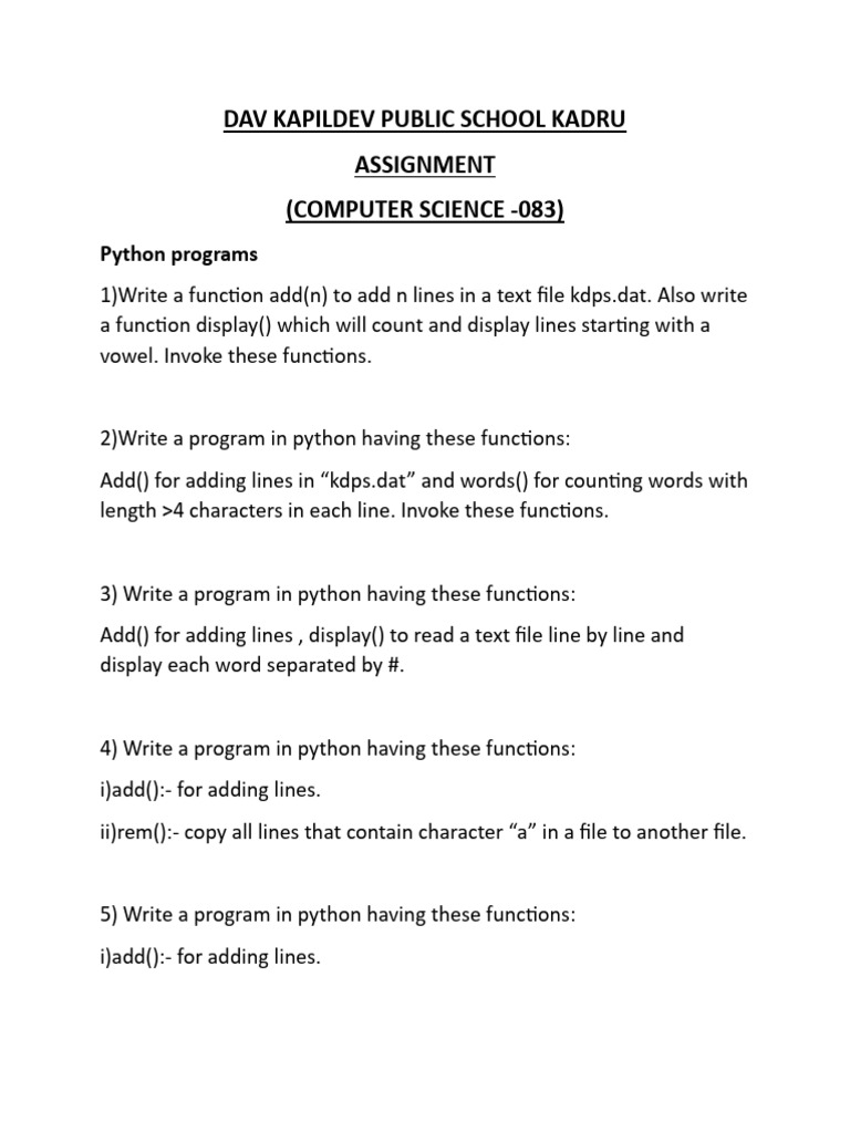 Assignment Of Cs Class Xii Pdf Table Database Parameter Computer Programming