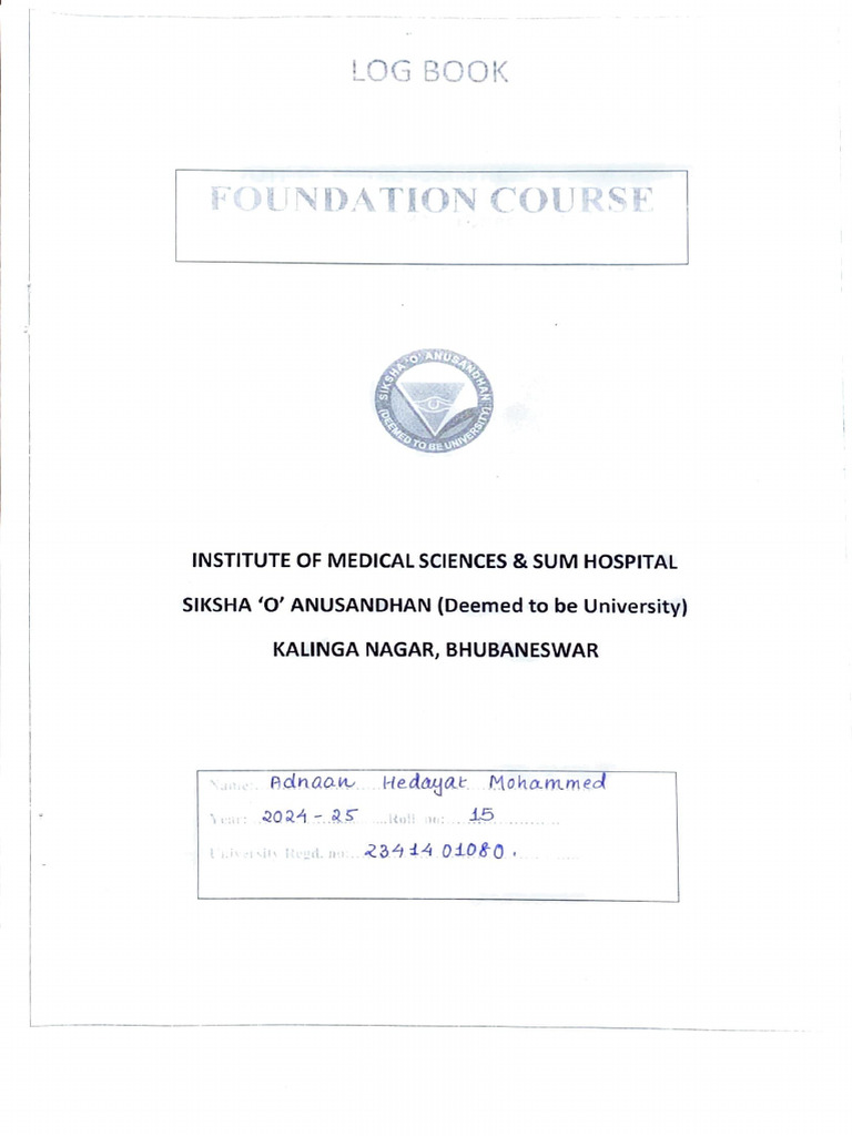 Foundation - Course - Logbook For Mbbs 2024 | PDF