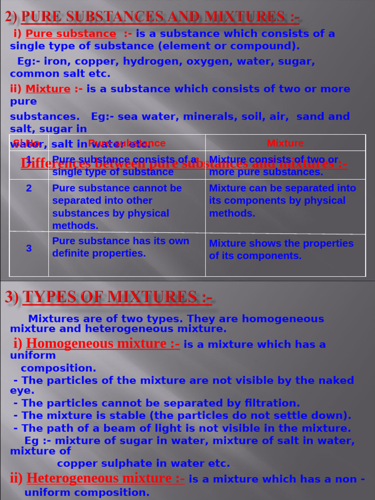Pure Substances vs. Mixtures Explained | PDF | Mixture | Chemical ...