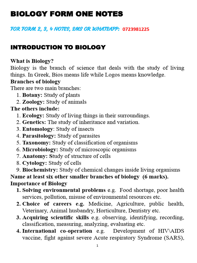 Biology Form One Notes | PDF | Leaf | Osmosis
