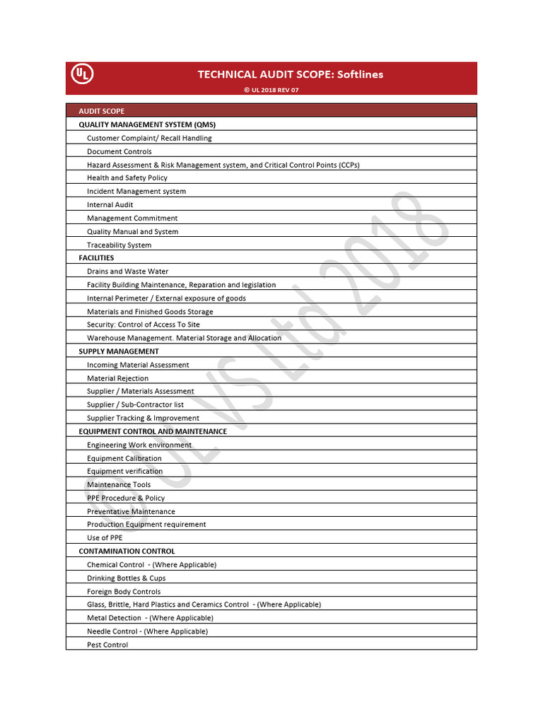 Ul Technical Audit SL Scope Supplier Reference Rev07 | PDF | Personal Protective Equipment | Iso ...