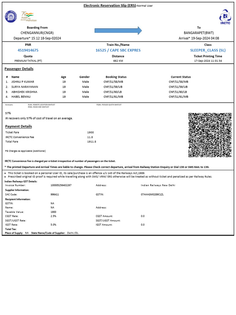 Print Chengannur (CNGR) Bangarapet (BWT) 4519414675 | PDF | Government Finances | Taxes