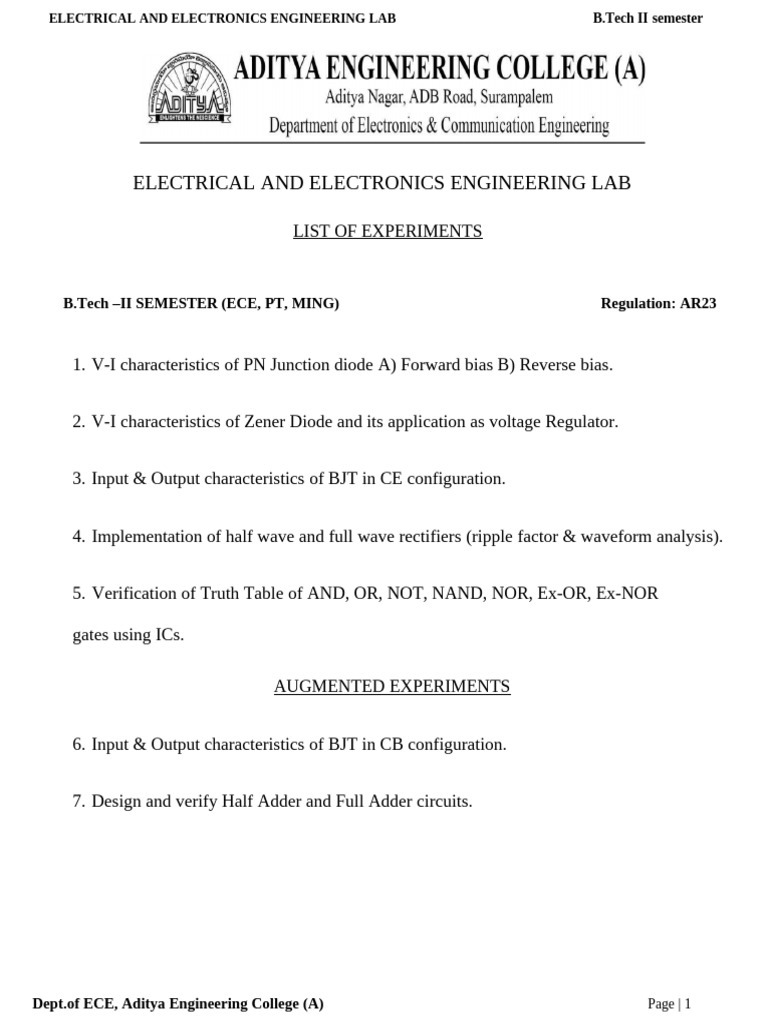 Eee Lab Manual (Ar23) 3 | PDF | Rectifier | Diode