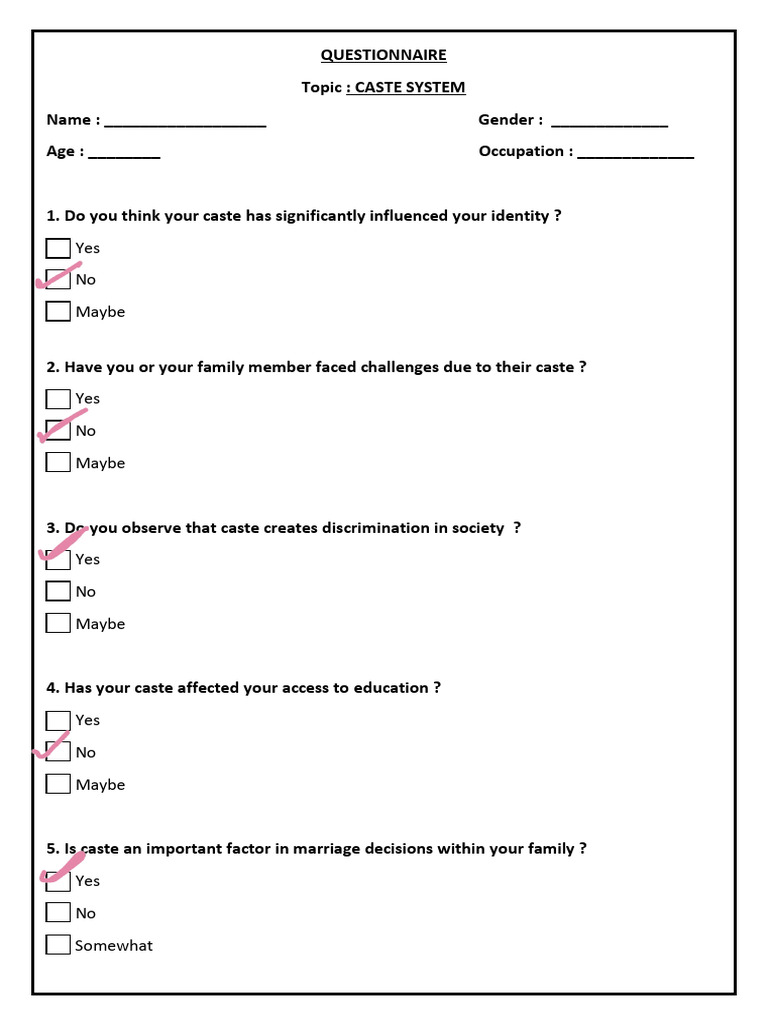 Project Questionnaire Socio | PDF | Caste | Discrimination