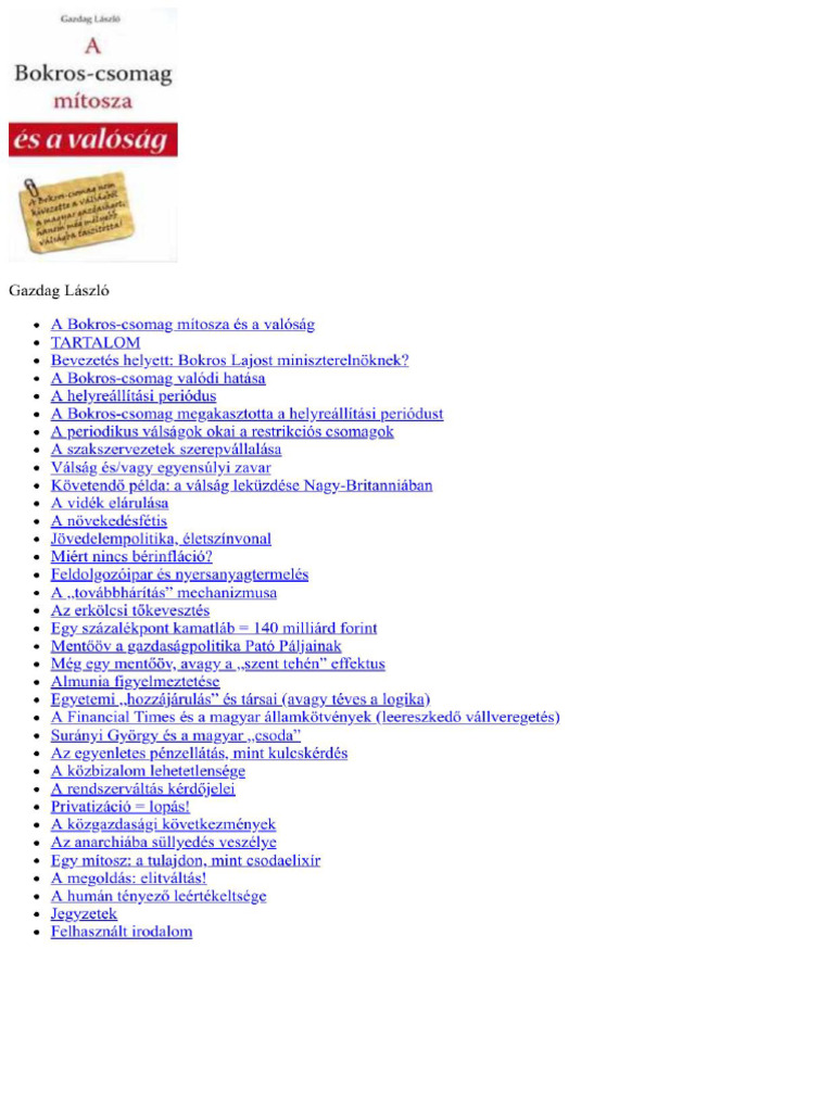 A Bokros-Csomag Mitosza Es A Va - Gazdag Laszlo | PDF