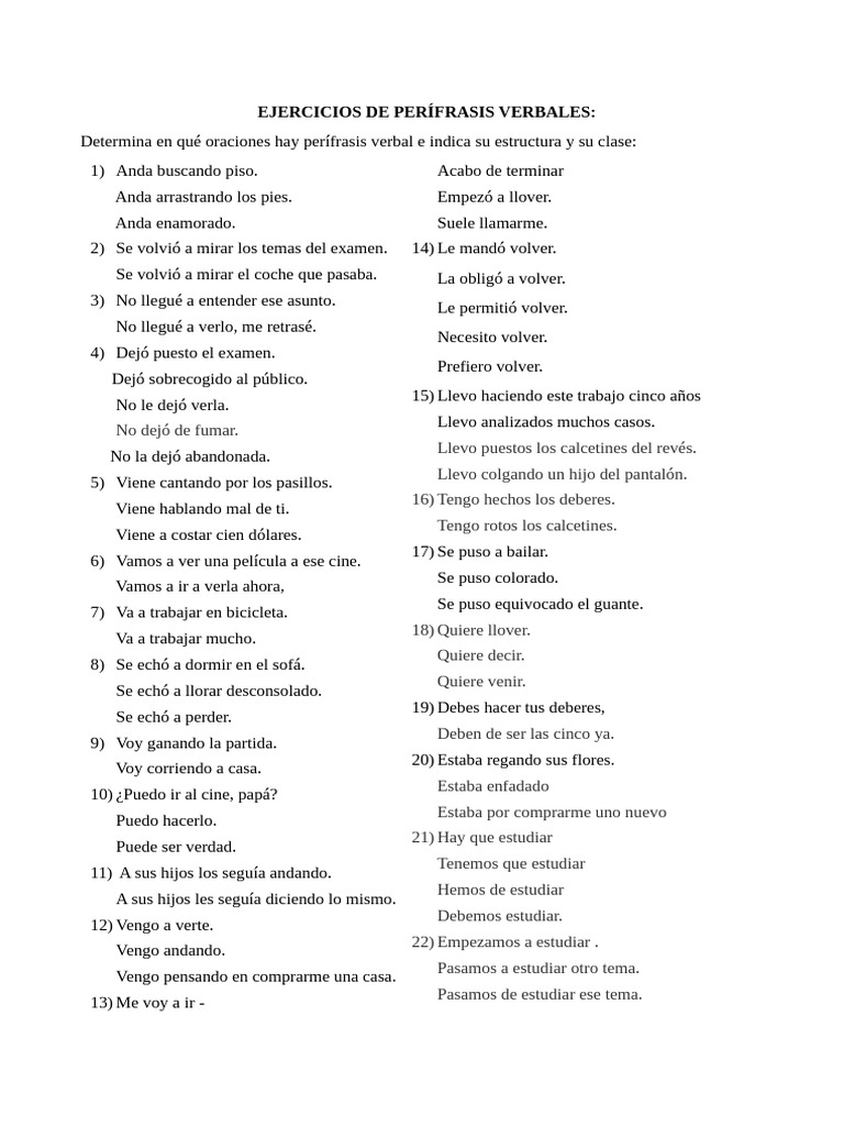 Práctica Perífrasis Verbales | PDF