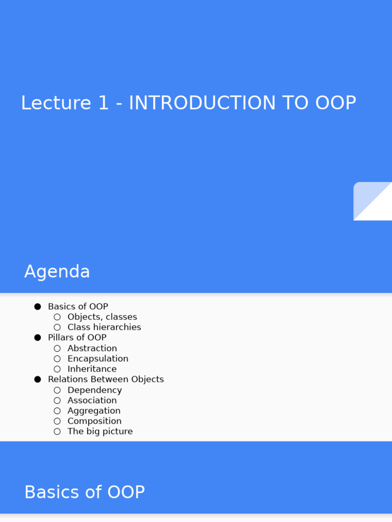 Lecture 1 - INTRODUCTION TO OOP | PDF | Class (Computer Programming) | Inheritance (Object ...