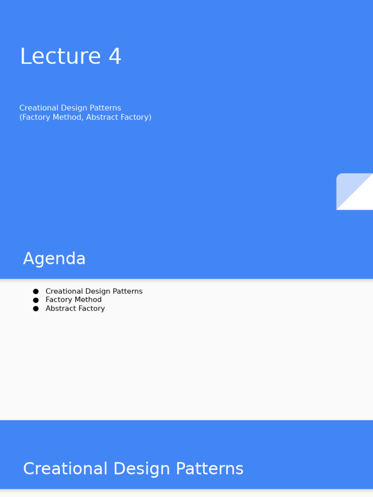 Lecture 4 - Creational Design Patterns (Factory Method, Abstract Factory) | PDF | Method ...