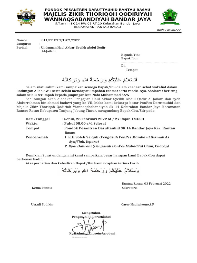 Undangan Haul Akbar Syeikh Abdul Qodir | PDF