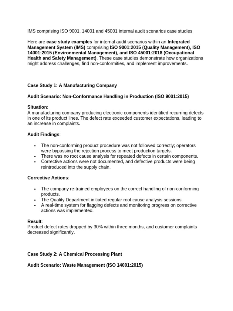 Ims Internal Audit Scenarios | PDF | Occupational Safety And Health | Risk