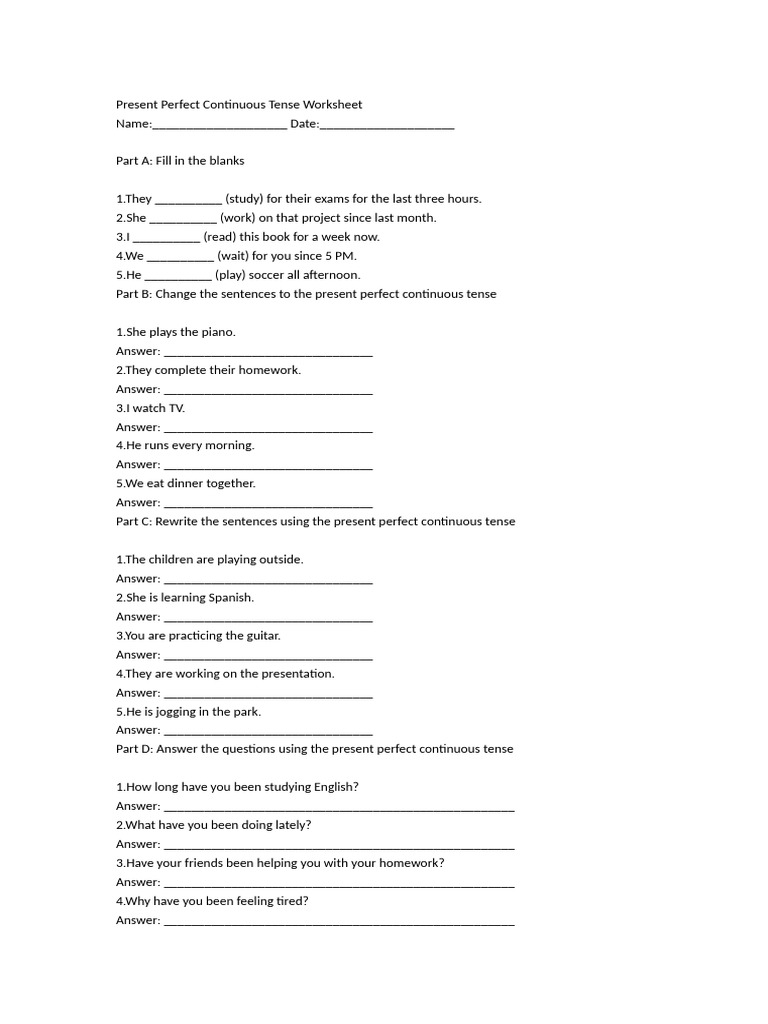 Present Perfect Con Worksheet | PDF