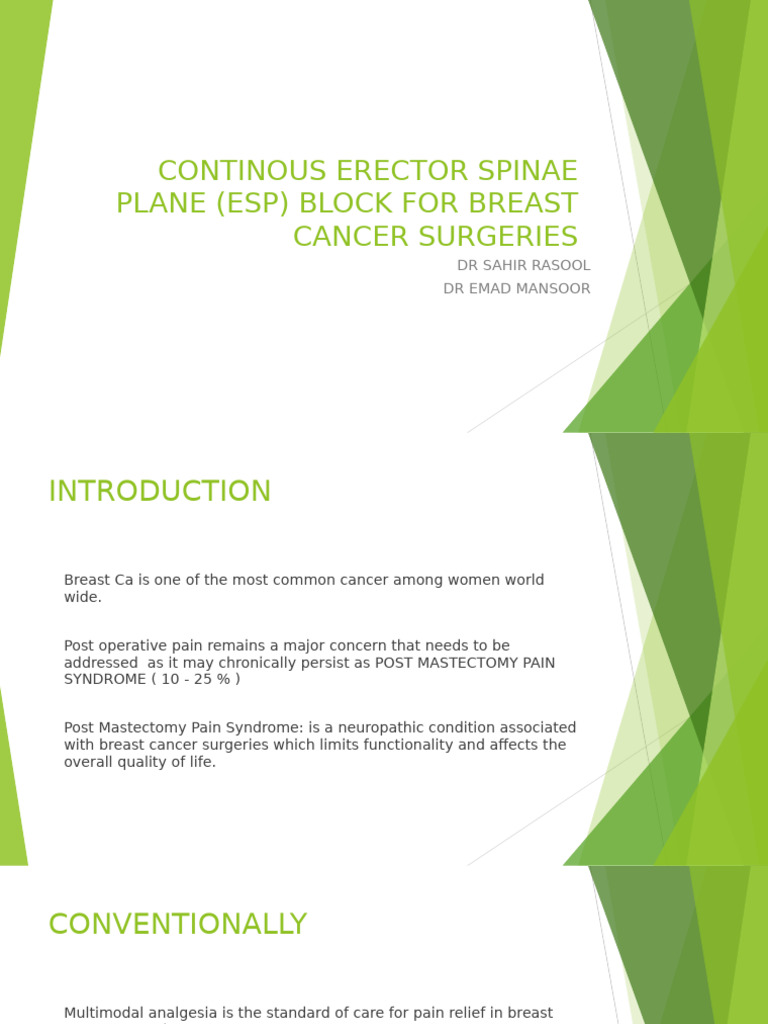 Continous ESP Block For Breast Surgery | PDF | Analgesic | Anesthesia