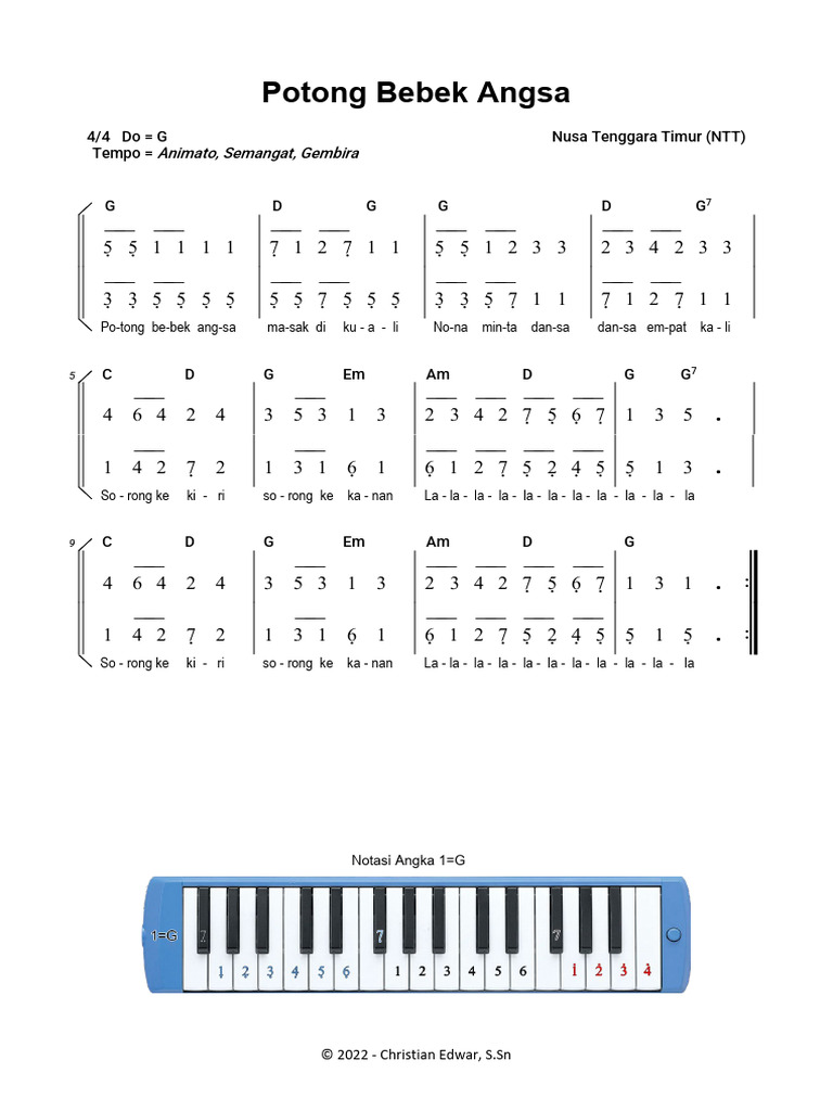 Potong Bebek Angsa - Pianika | PDF