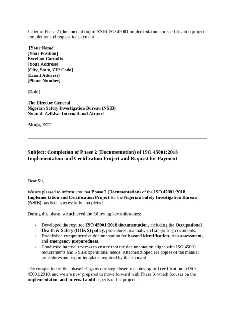 Letter of Phase 2 NSIB ISO 45001 Certification | PDF | Finance & Money ...