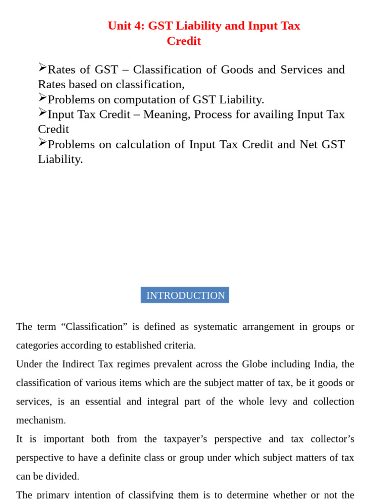Unit 4 GST Liability and Input Tax Credit (1) | PDF | Value Added Tax ...