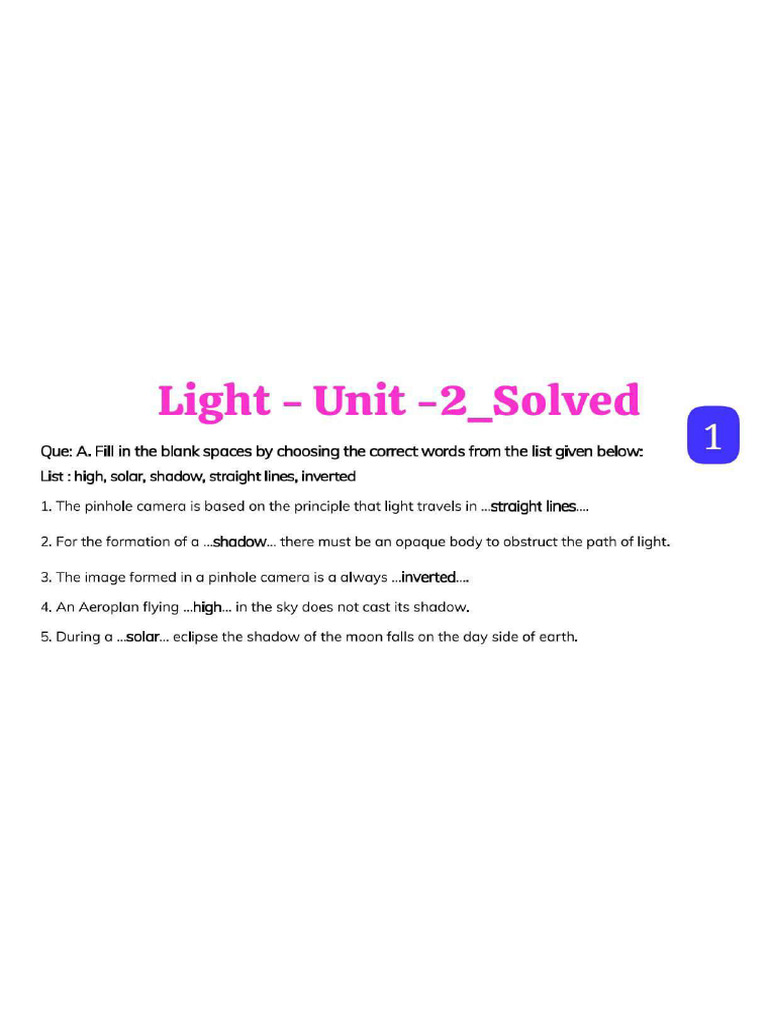Light (Unit2) | PDF