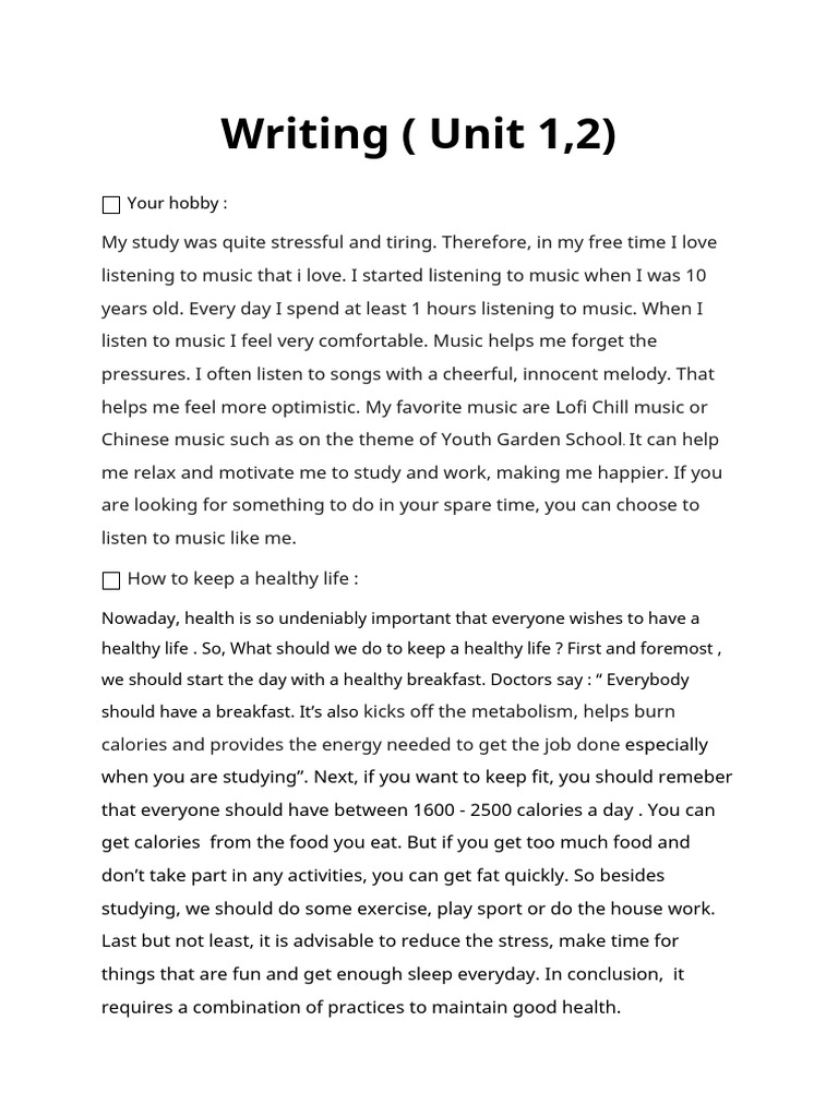 Writing ( unit 1,2) | PDF