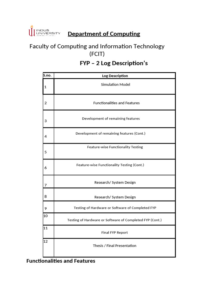 FYP 2 log Description | indus university | PDF | Mobile App | System