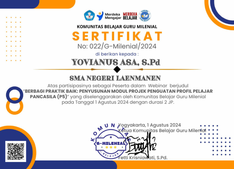 YOVIANUS ASA, S.PD Sertifikat Penyusunan Modul P5 | PDF | Ilmu Sosial