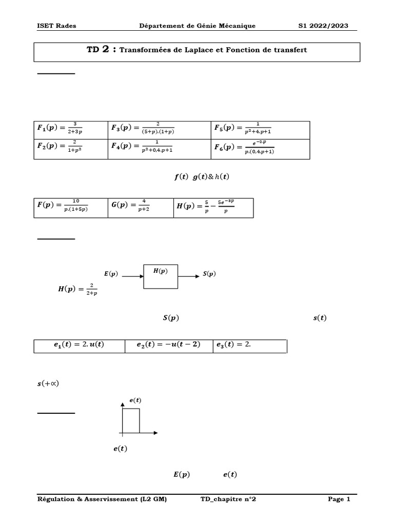 TD2 - Regulation - Asservisement - L2 GM - ISET Radès | PDF ...