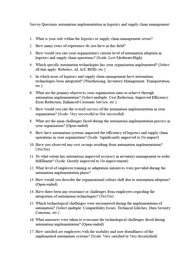 Survey Questions Automation Implementation in Logistics and Supply ...