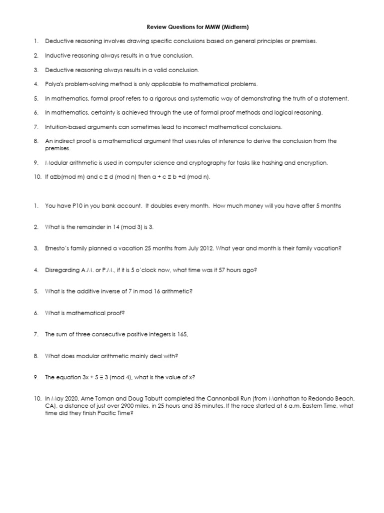 Revie Questions For MMW Midterm | PDF | Career & Growth | Teaching Methods & Materials
