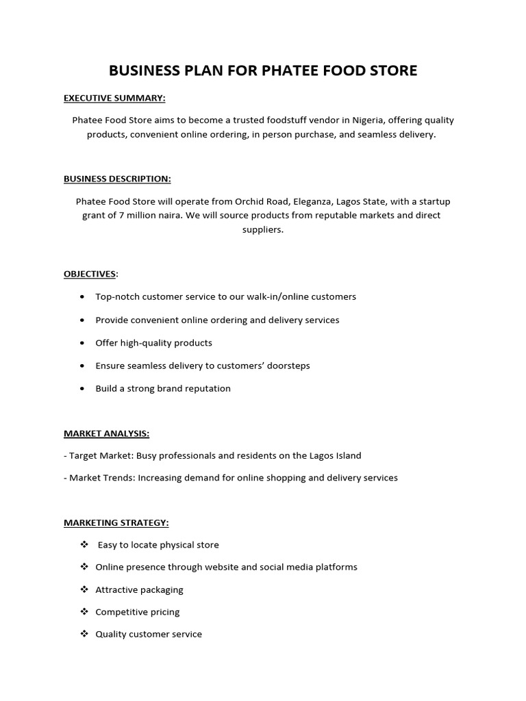 Business Plan For Phatee Food Store | PDF | Supply Chain | Product ...