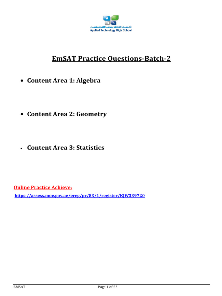 EmSAT Practice Questions-Batch-2-A.K | PDF | Function (Mathematics ...