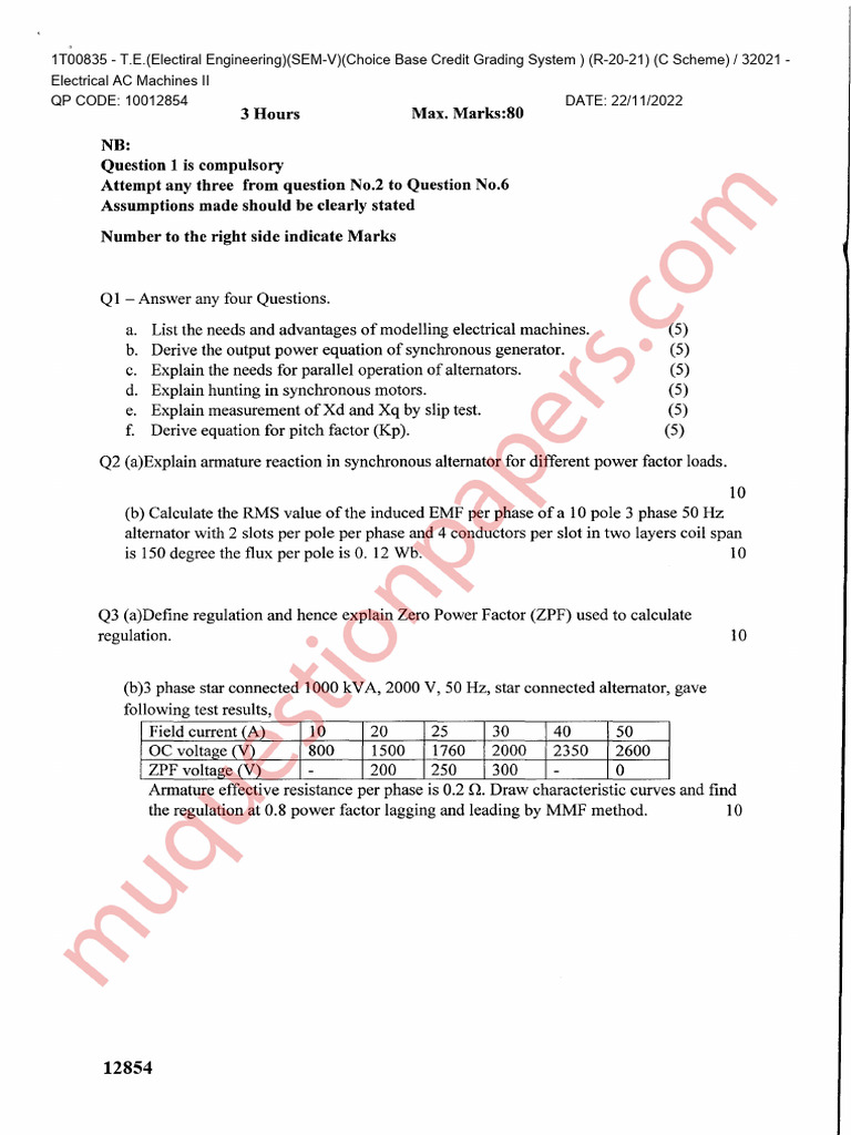 Be Electrical Engineering Semester 5 2022 December Electrical Ac Machines II Rev 2019 C Scheme ...