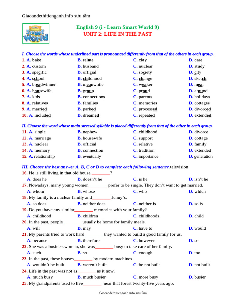 BTBT I-Learn Smart World 9 HK1 Unit 2 (HS) | PDF
