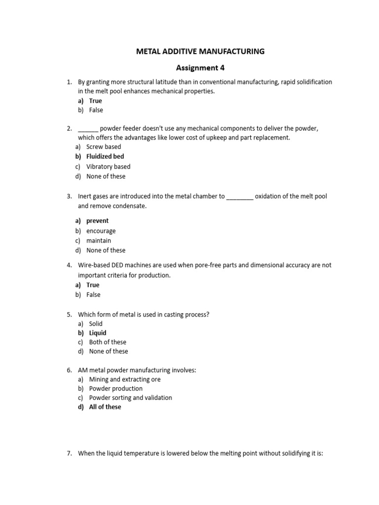 Metal Additive Manufacturing Quiz | PDF | Computers | Technology ...