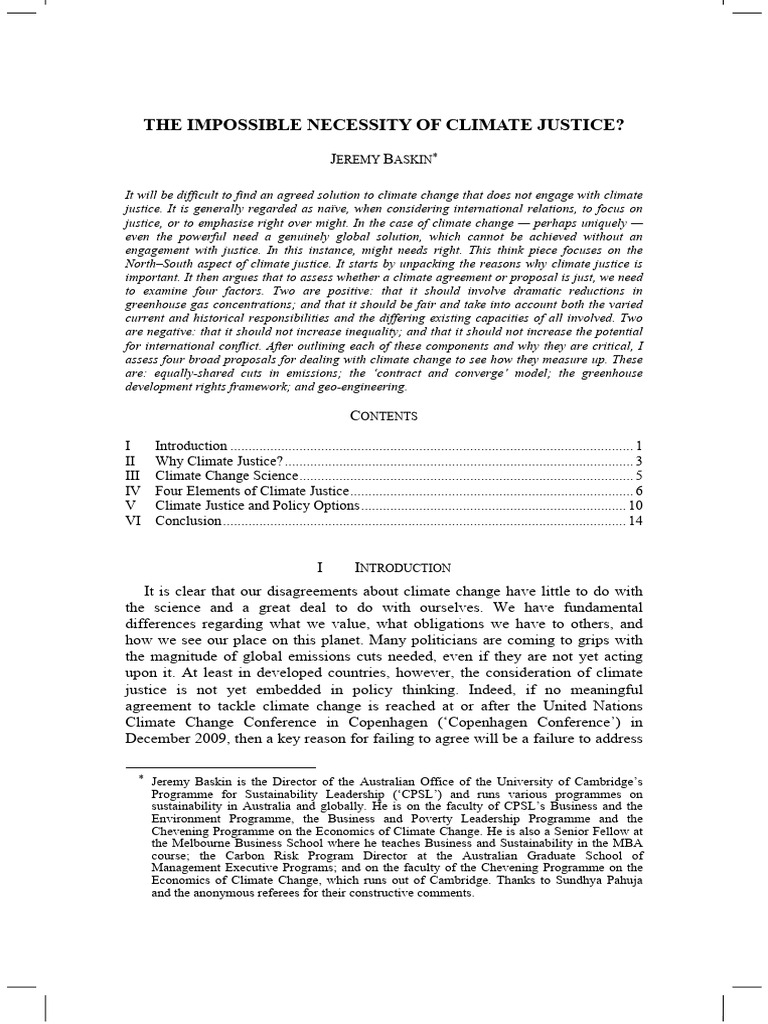 The Impossible Necessity of Climate Justice (Baskin) | PDF | Climate ...