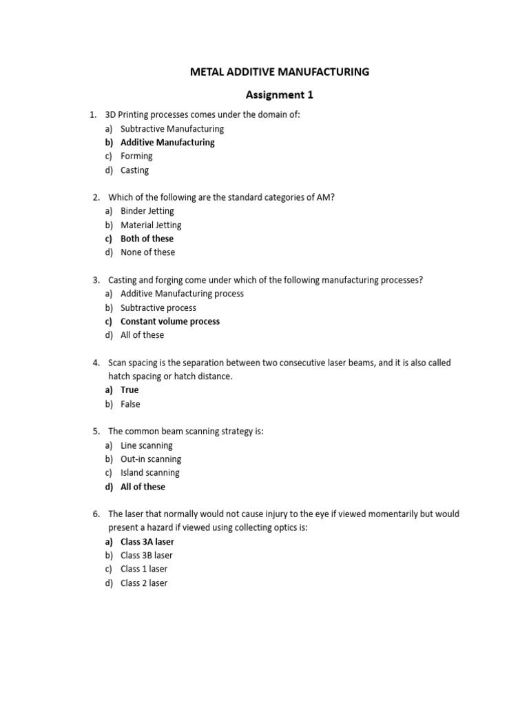 Assignment1 2024 Metal Additive Manufacturing - NPTEL | PDF