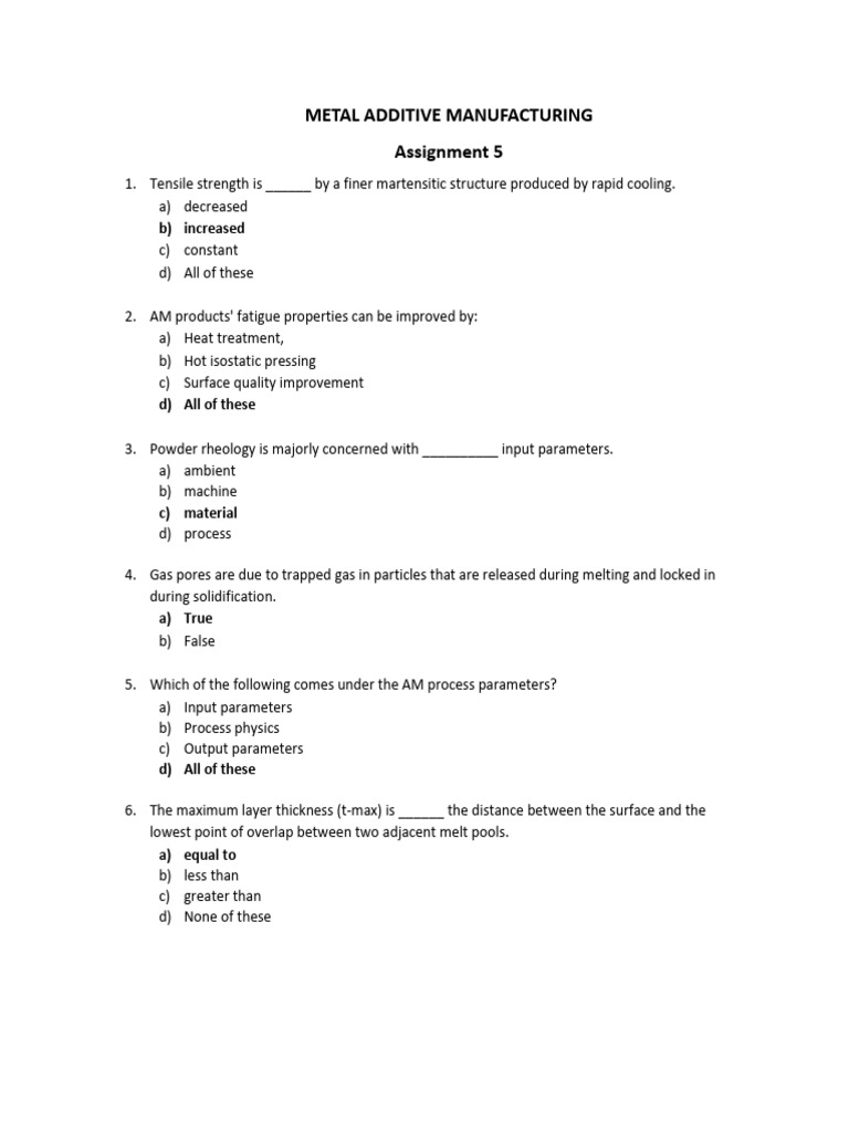 Assignment5 2024 Metal Additive Manufacturing - NPTEL | PDF | Teaching Methods & Materials ...
