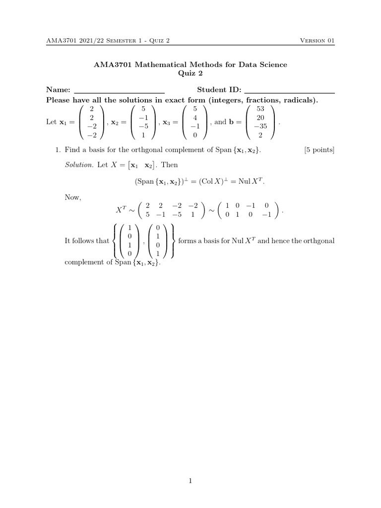 21.22 S1 AMA3701 Quiz 2 Solution | PDF | Mathematical Analysis | Elementary Mathematics