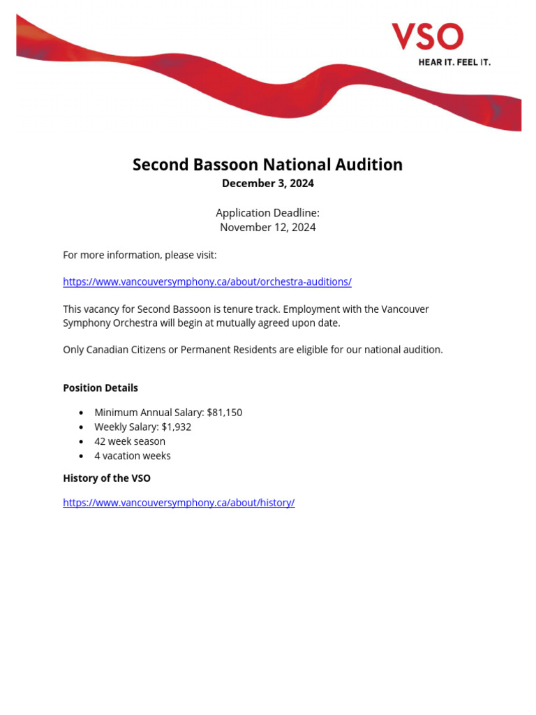 Second Bassoon National Audition Announcement | PDF