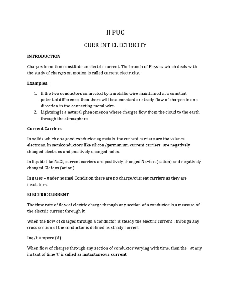 II - PUC Physics Chapter 3 - Current Electricity | PDF | Electrical Resistivity And Conductivity ...