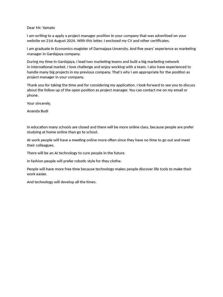 Contoh APPLICATION LETTER | PDF | Career & Growth | Business