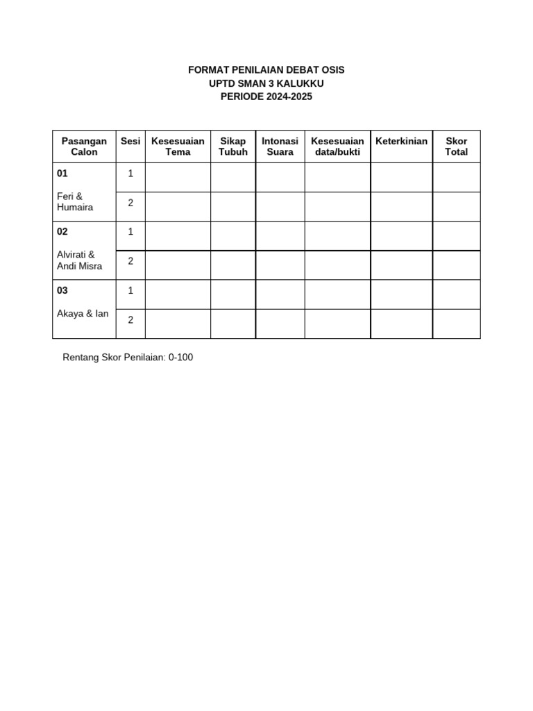 Format Penilaian Debat Osis | PDF | Karier & Perkembangan